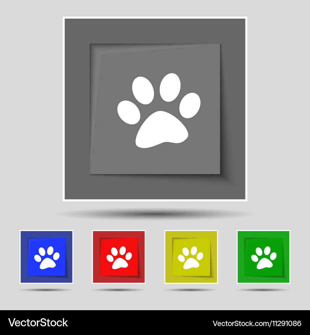 Paw icon sign on original five colored buttons Vector Image