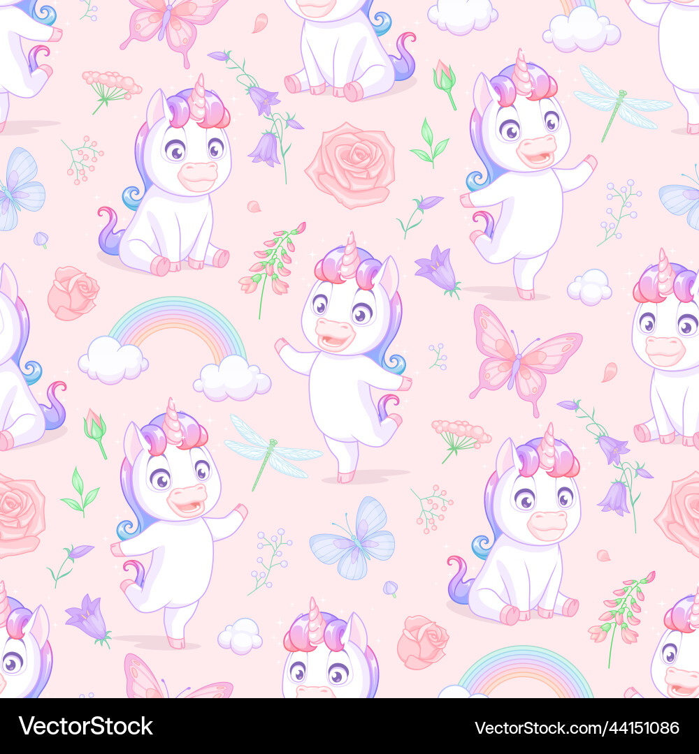 Seamless pattern with baby unicorns Royalty Free Vector