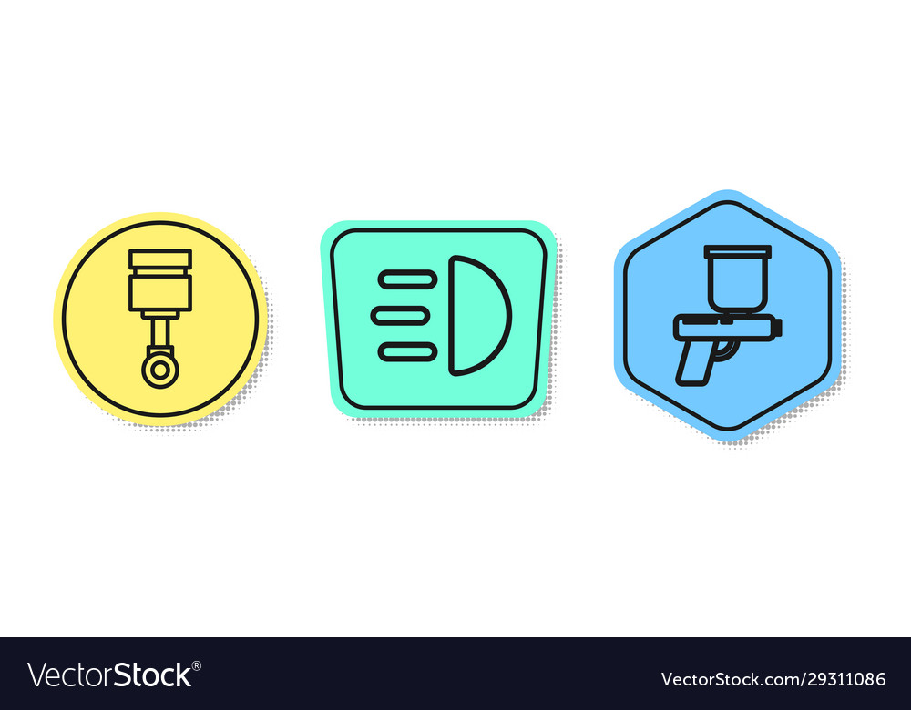 Set line engine piston high beam and paint spray Vector Image Set line engine piston high beam and paint spray Vector Image