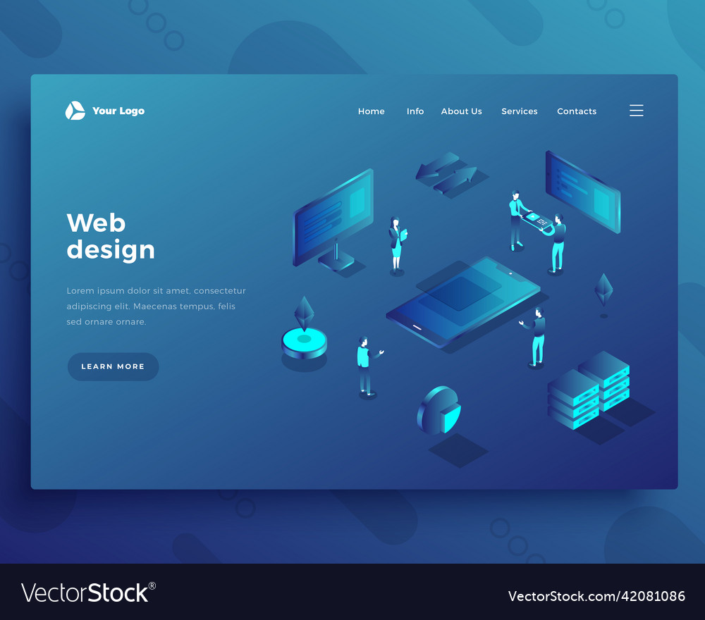 Web design isometric landing page template Vector Image Web design isometric landing page template Vector Image