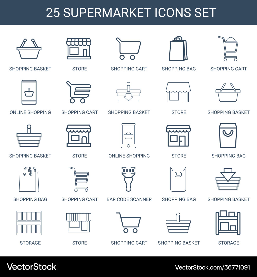 25 supermarket icons Royalty Free Vector Image