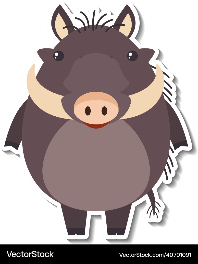 Chubby boar animal cartoon sticker Royalty Free Vector Image