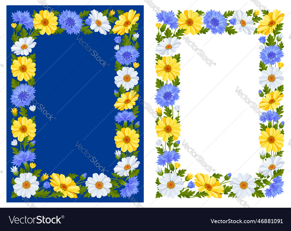 Daisy and cornflower rectangular frame Royalty Free Vector