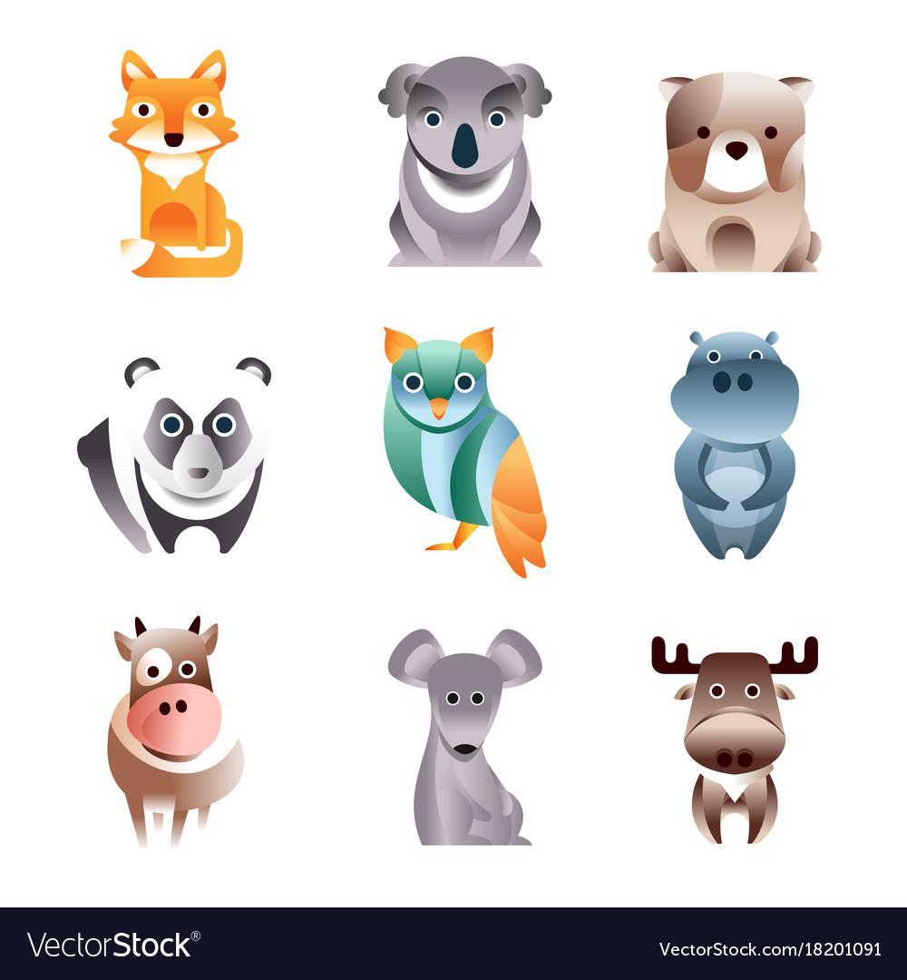 Different colorful animals set geometric flat Vector Image