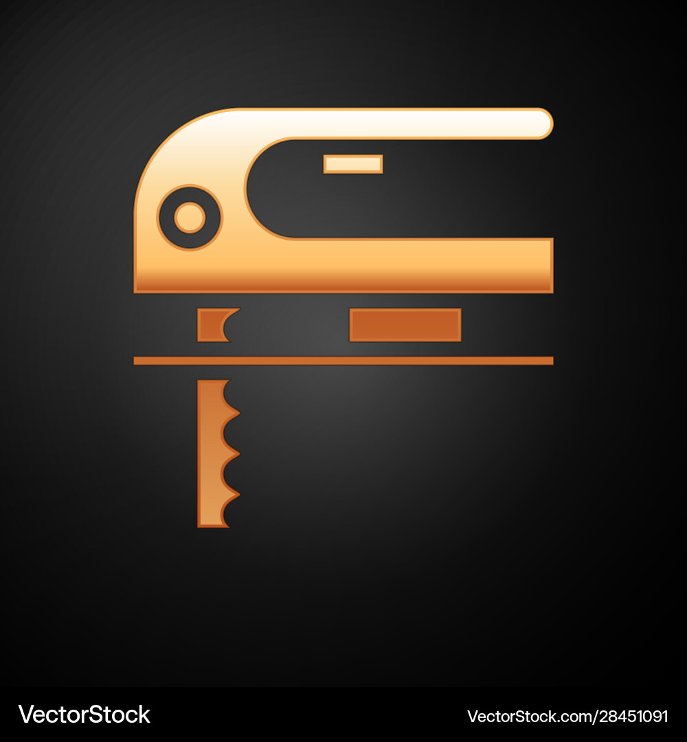 Gold electric jigsaw with steel sharp blade icon Vector Image