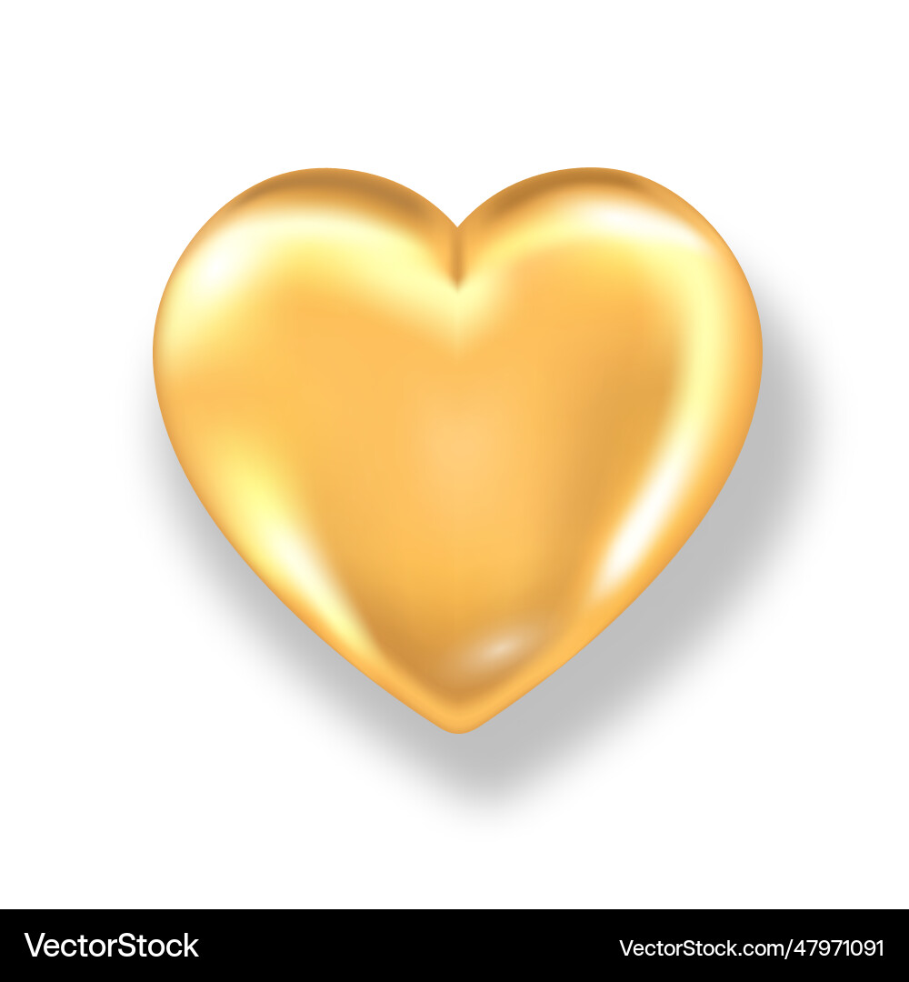Golden shiny 3d heart with shadow isolated Vector Image