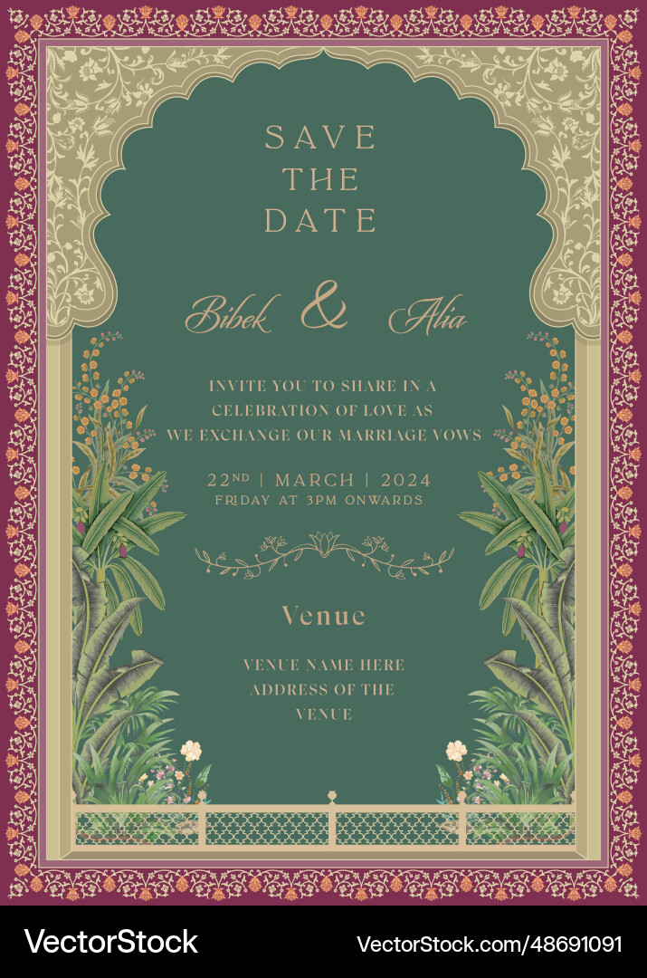 Indian mughal wedding invitation card design Vector Image