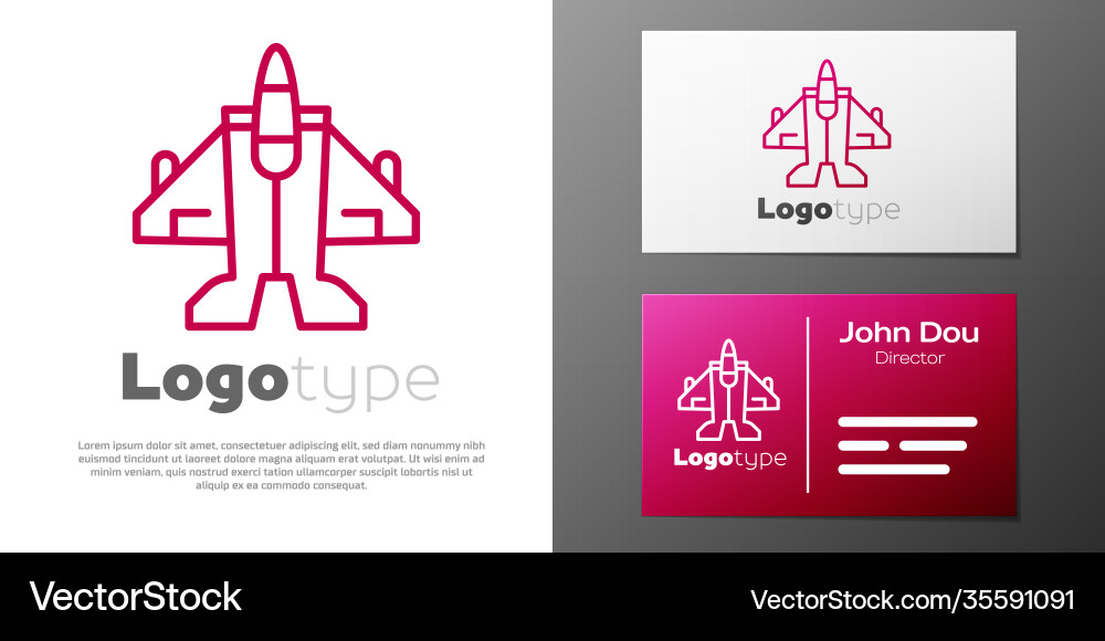 Logotype line jet fighter icon isolated on white Vector Image