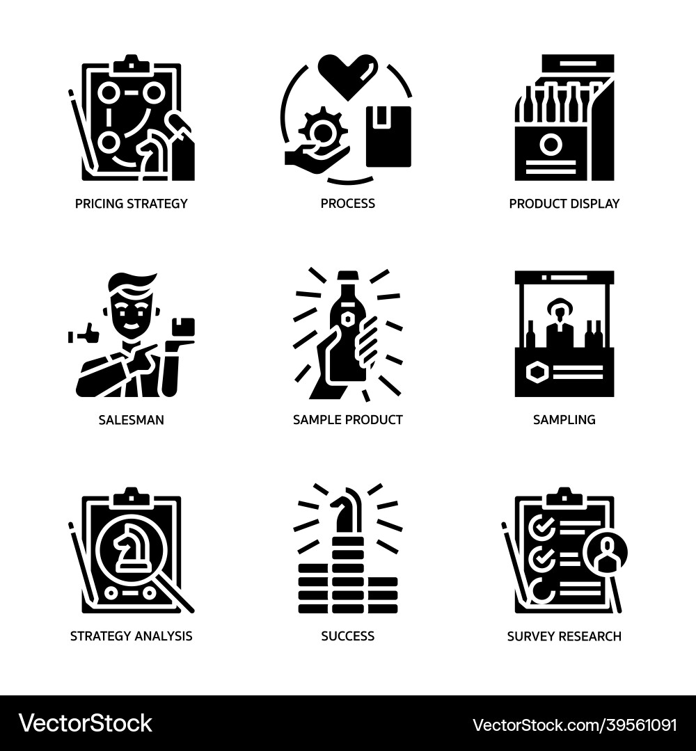 Marketing strategy icons set Royalty Free Vector Image