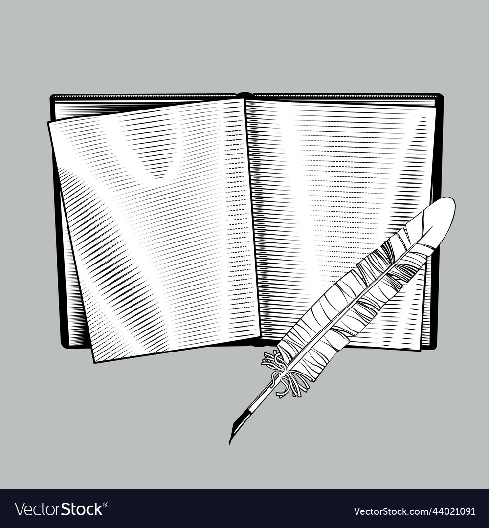 Old Open Book With Blank Pages And Pen For Writing