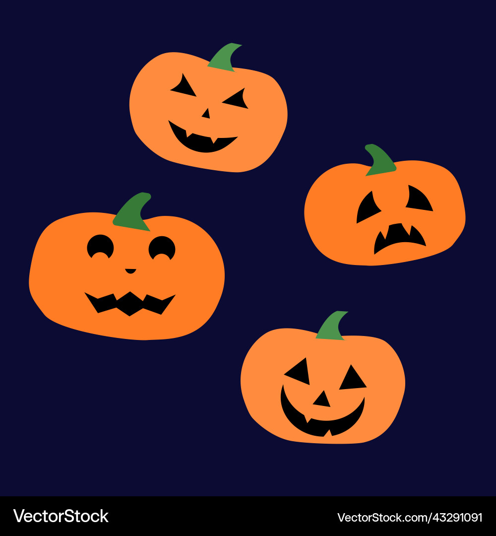 Pumpkin jack face halloween party decor set Vector Image