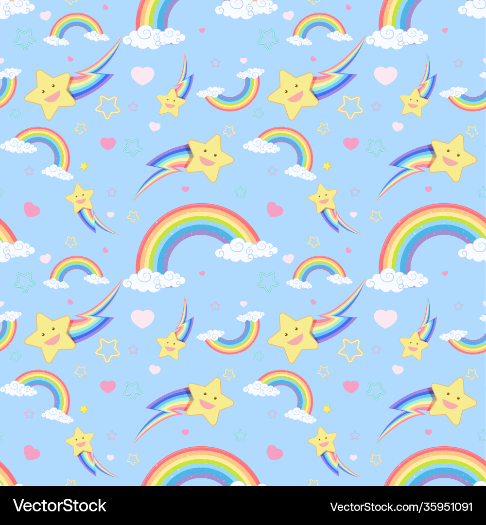 Seamless rainbow with cloud and star pattern Vector Image