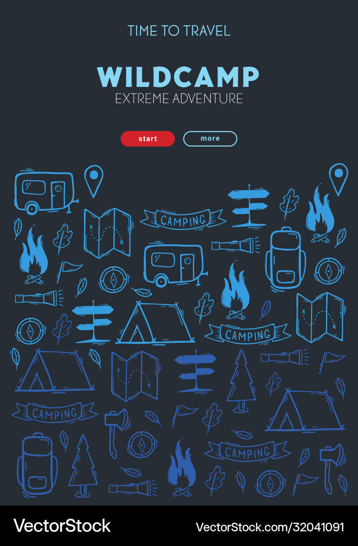 Summer camp camping hand draw doodle background Vector Image