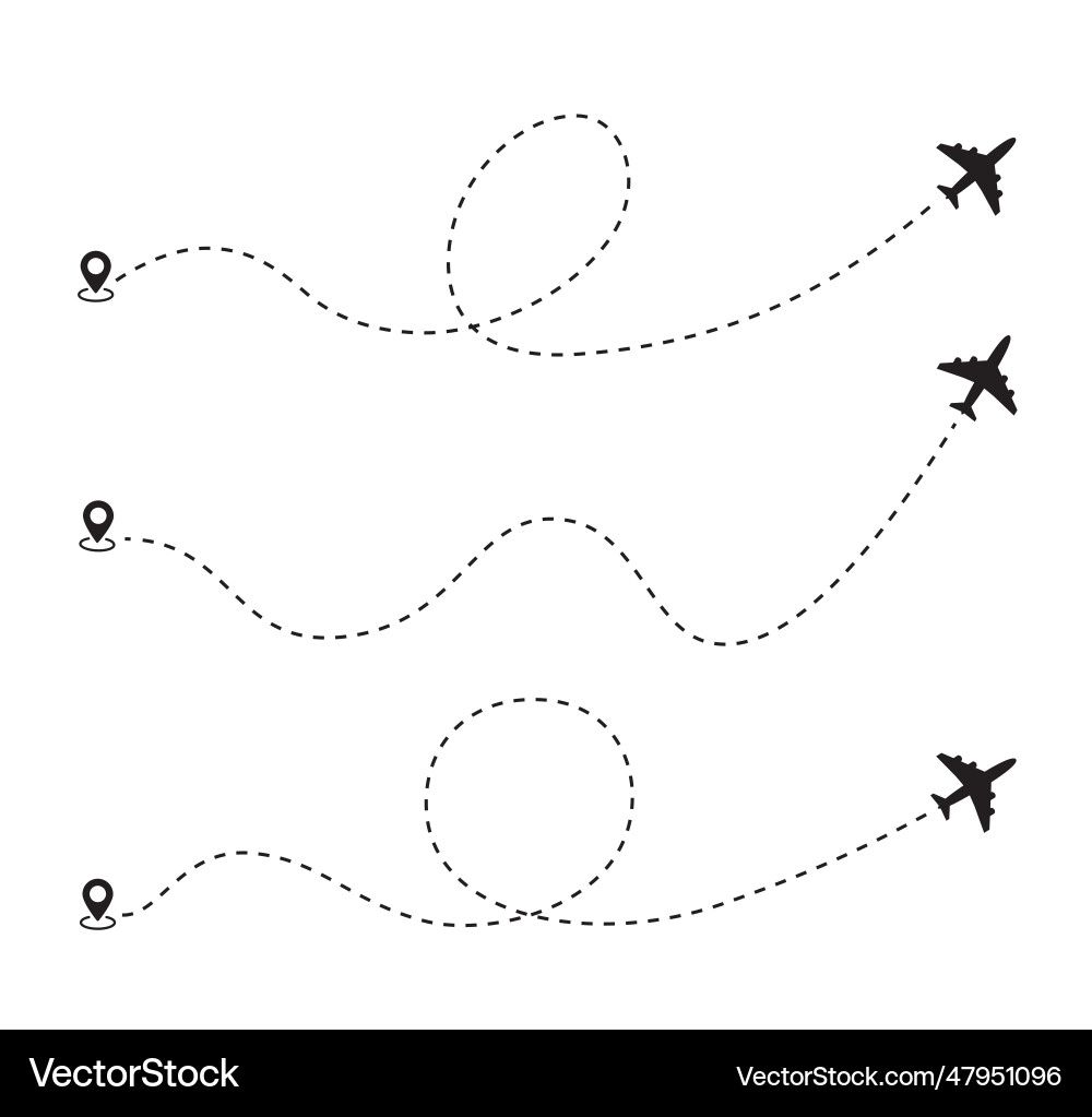 Airplane dotted route line the way set Royalty Free Vector