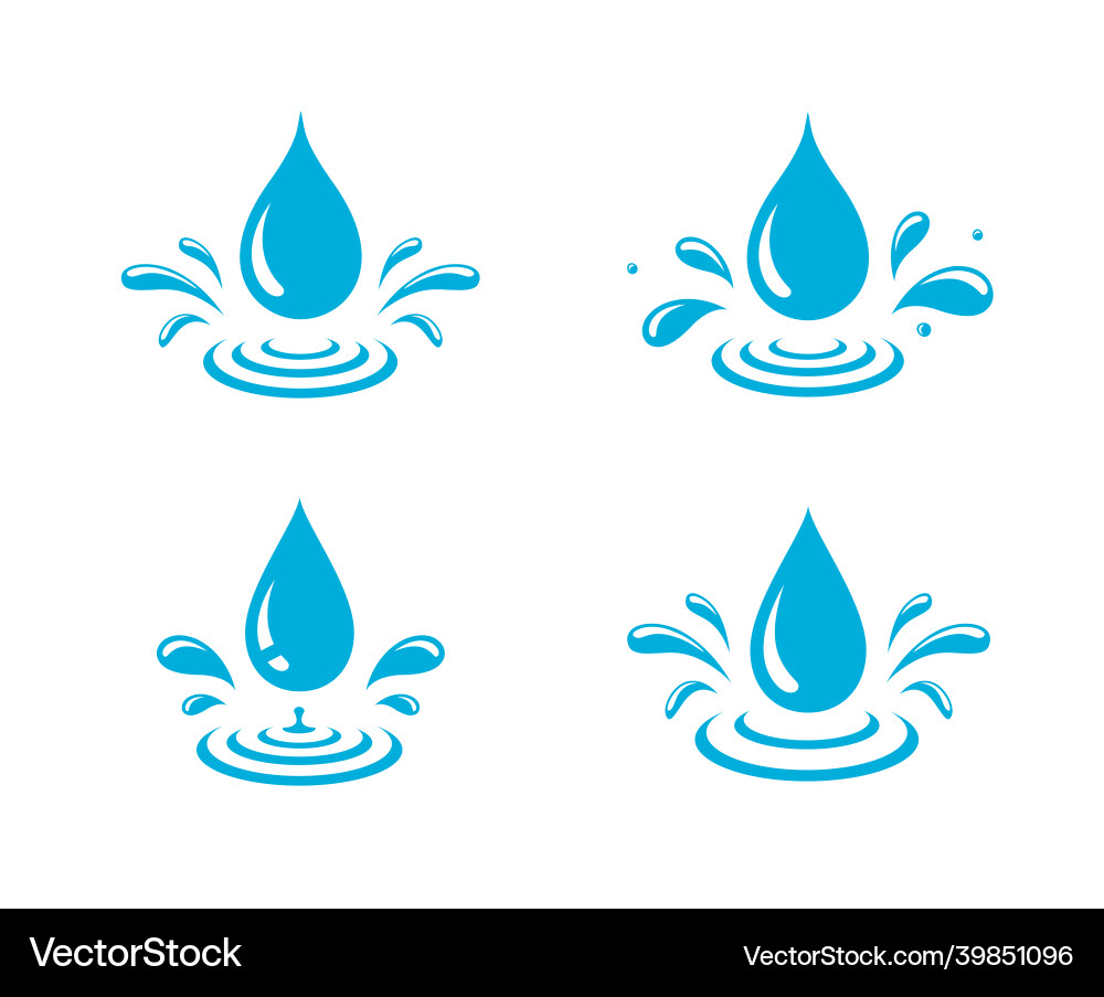 Blue drops set icons with splashing water Vector Image