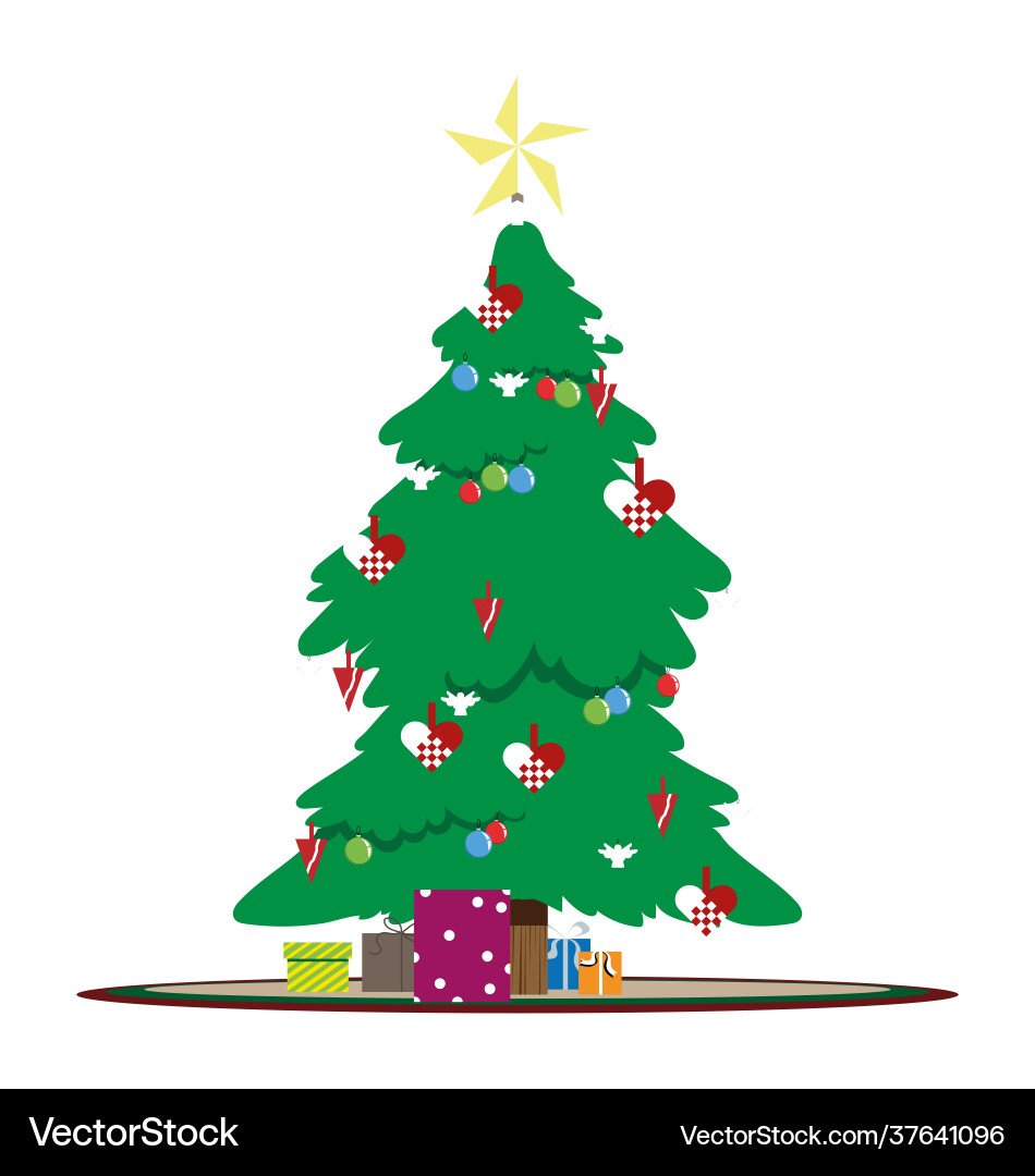 Christmas tree with star and decorations Vector Image