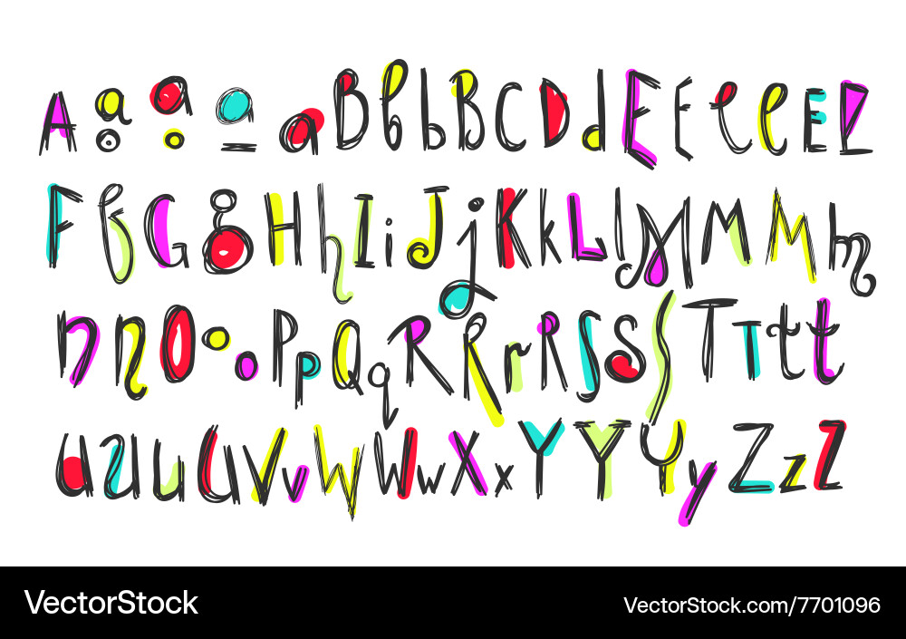 Doodle colorful kids alphabet Royalty Free Vector Image