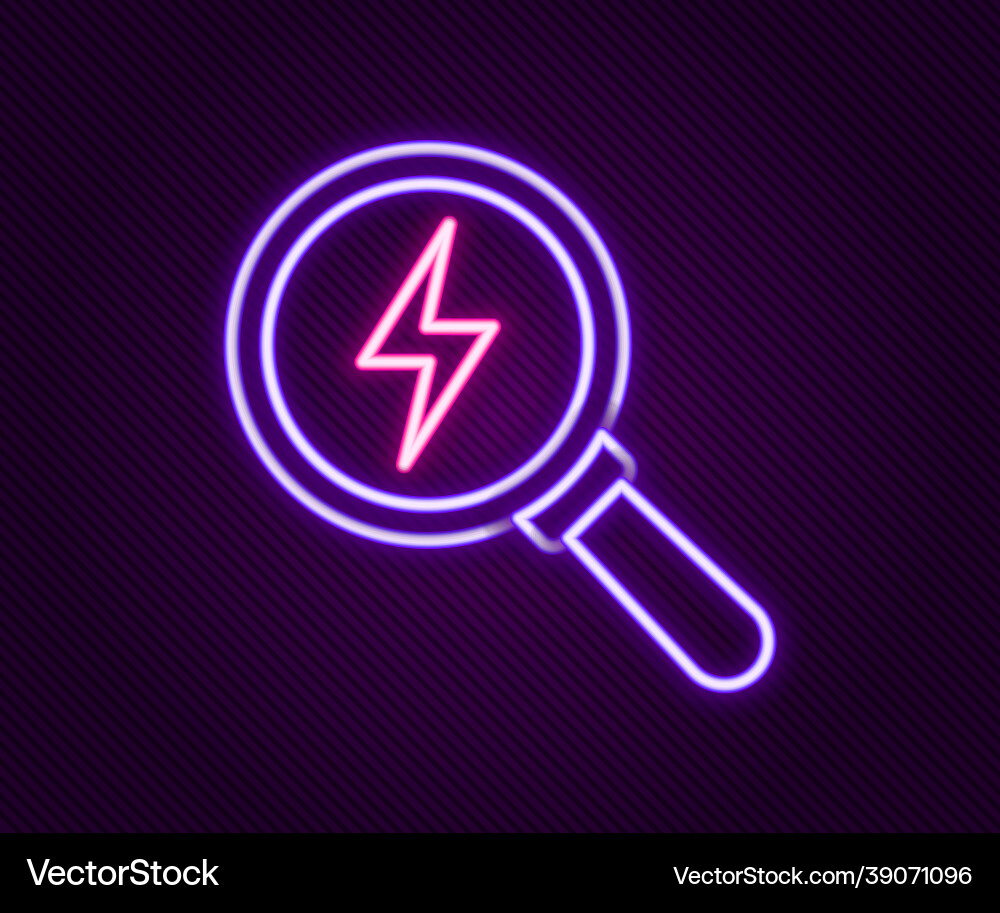 Glowing neon line magnifying glass with lightning Vector Image