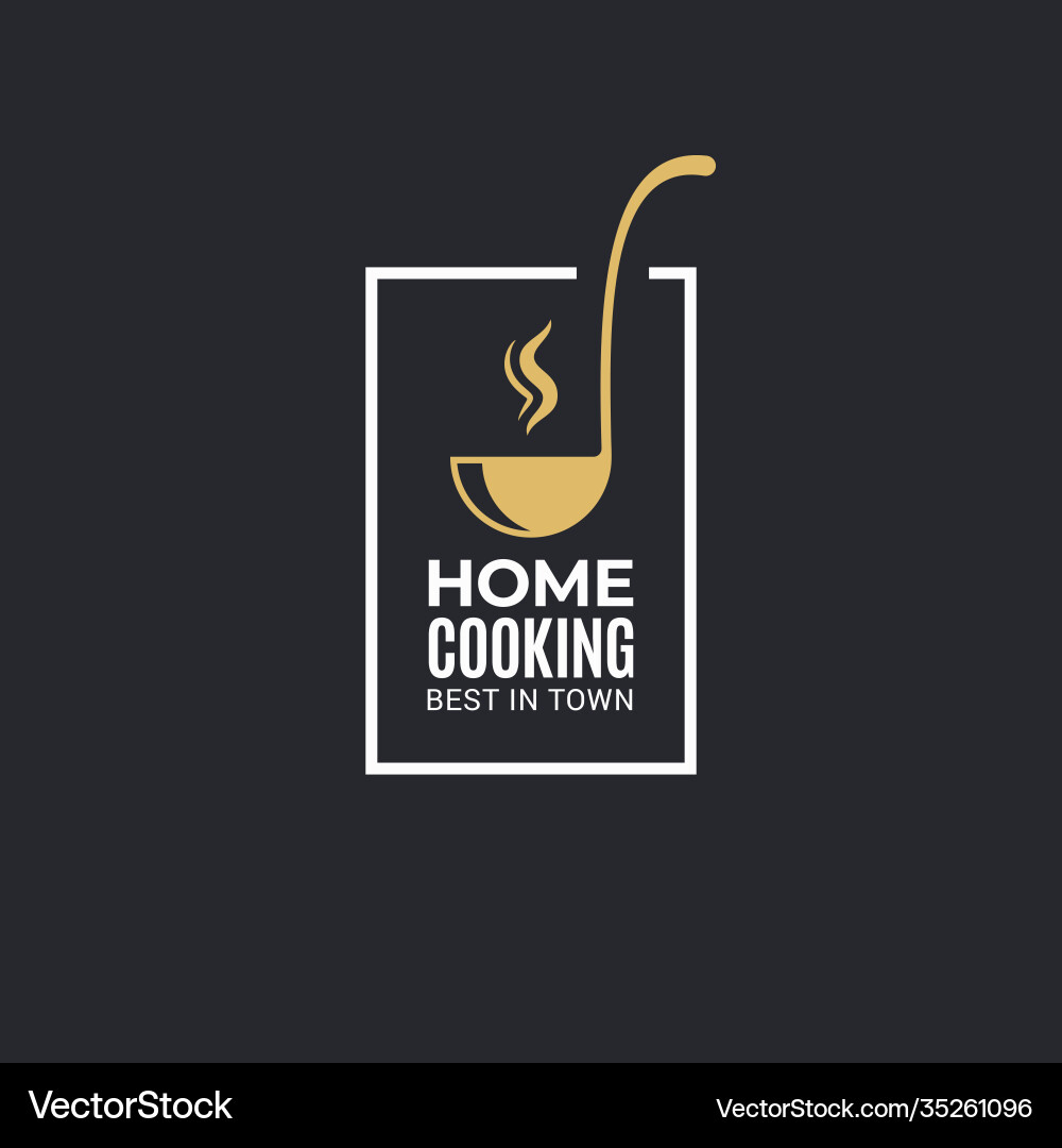 Home cooking logo with ladle on black background Vector Image
