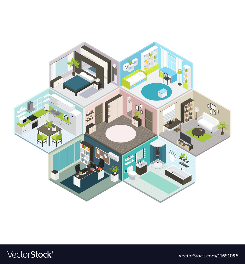 Isometric house different floors composition Vector Image Isometric house different floors composition Vector Image