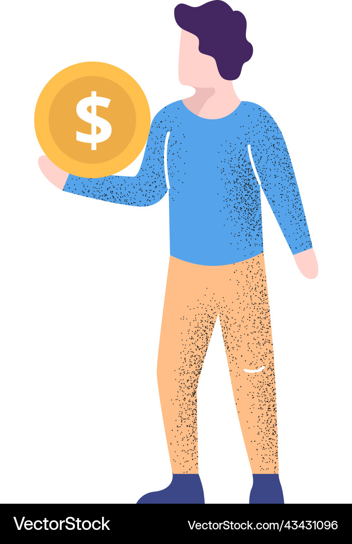 Man holding coin icon isolated on white Royalty Free Vector