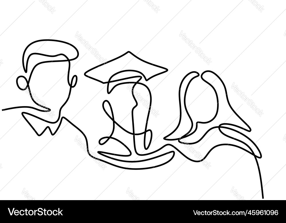 One continuous line drawing of graduation student Vector Image