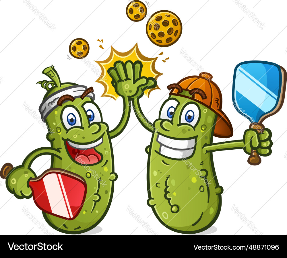 Pickleball cartoon mascots giving a high five Vector Image