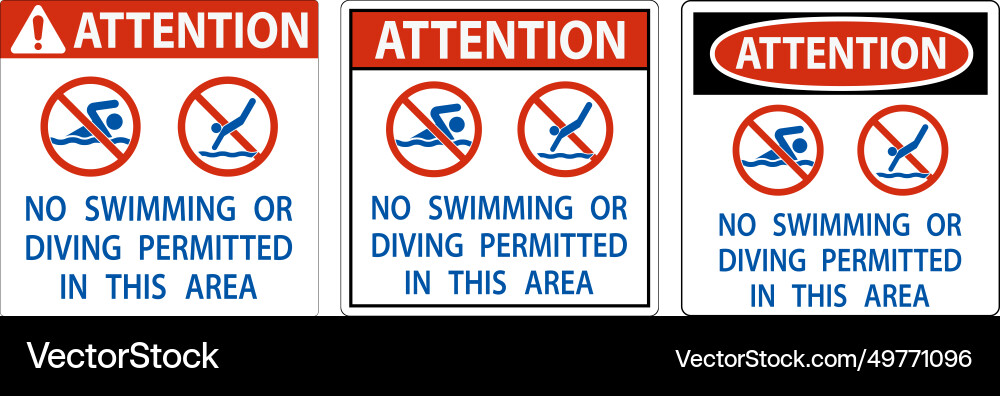 Pool attention sign no swimming or diving Vector Image