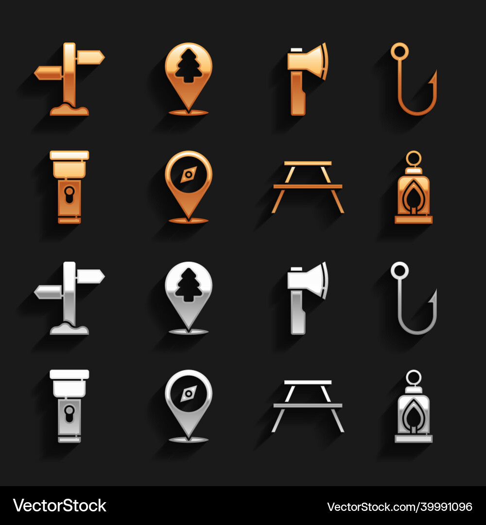 Set compass fishing hook camping lantern picnic Vector Image