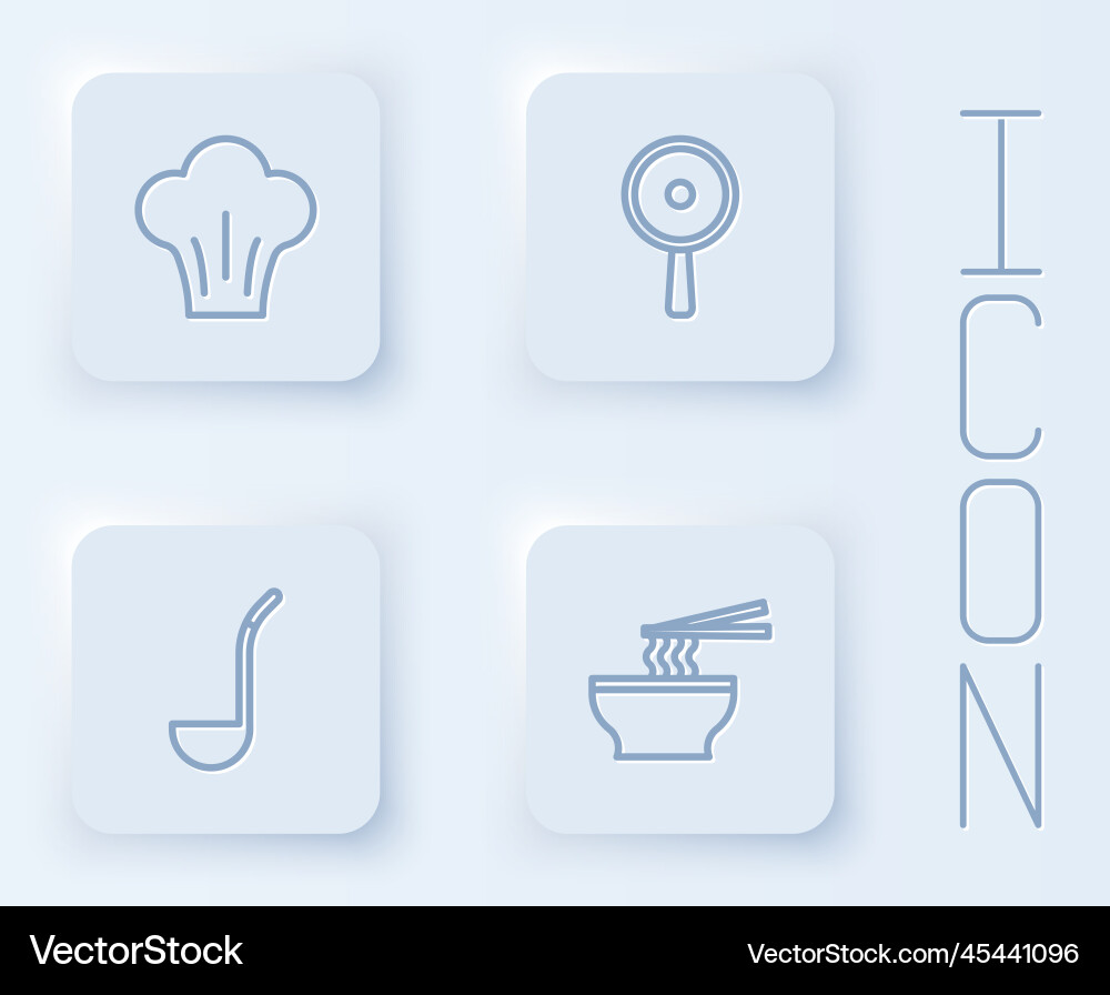 Set line chef hat frying pan kitchen ladle and Vector Image