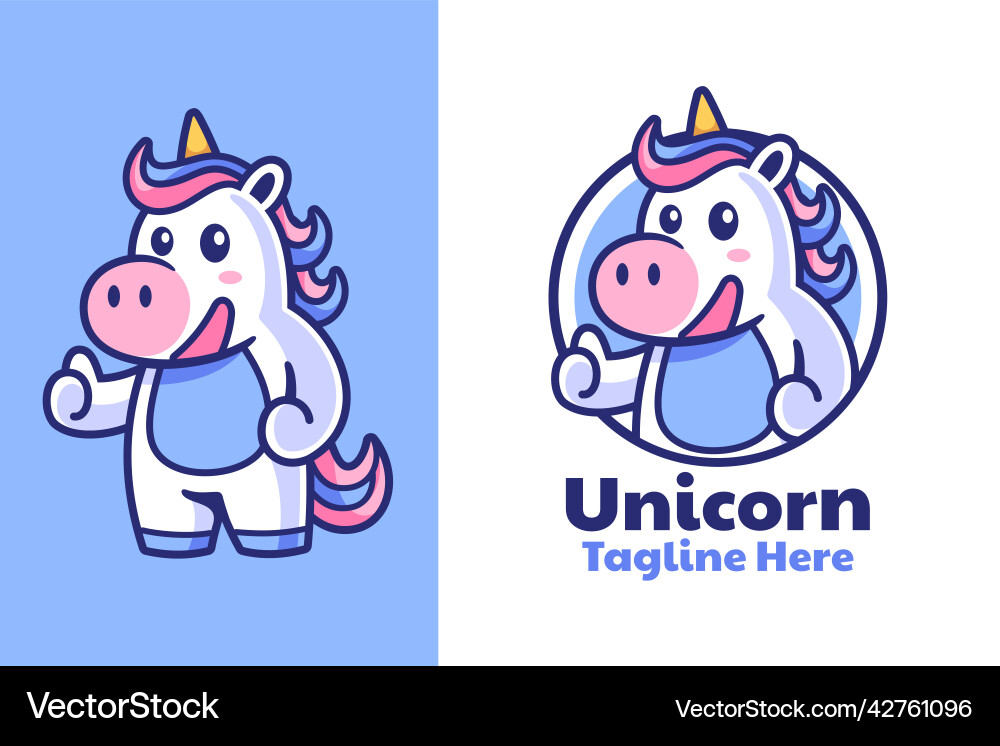 Unicorn thumbs up mascot logo design Royalty Free Vector
