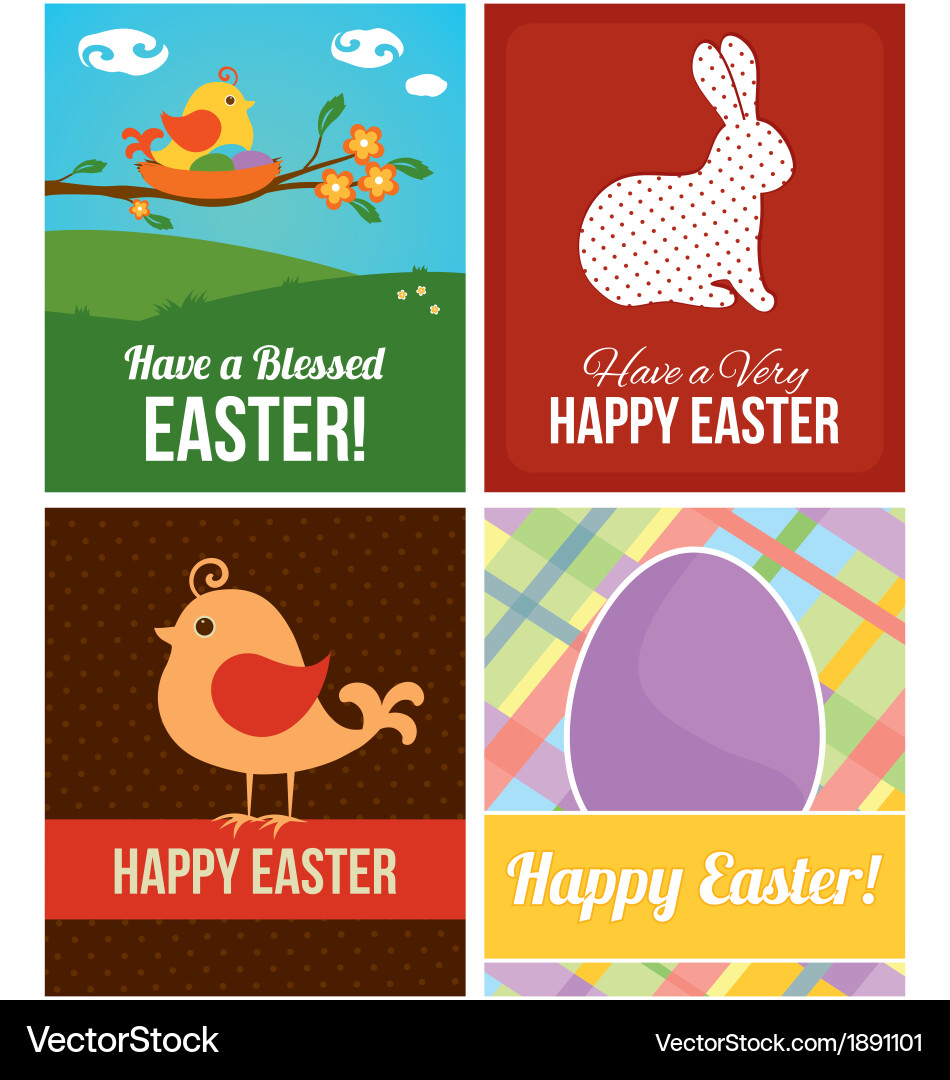 Easter cards with eggs rabbit and bird Royalty Free Vector