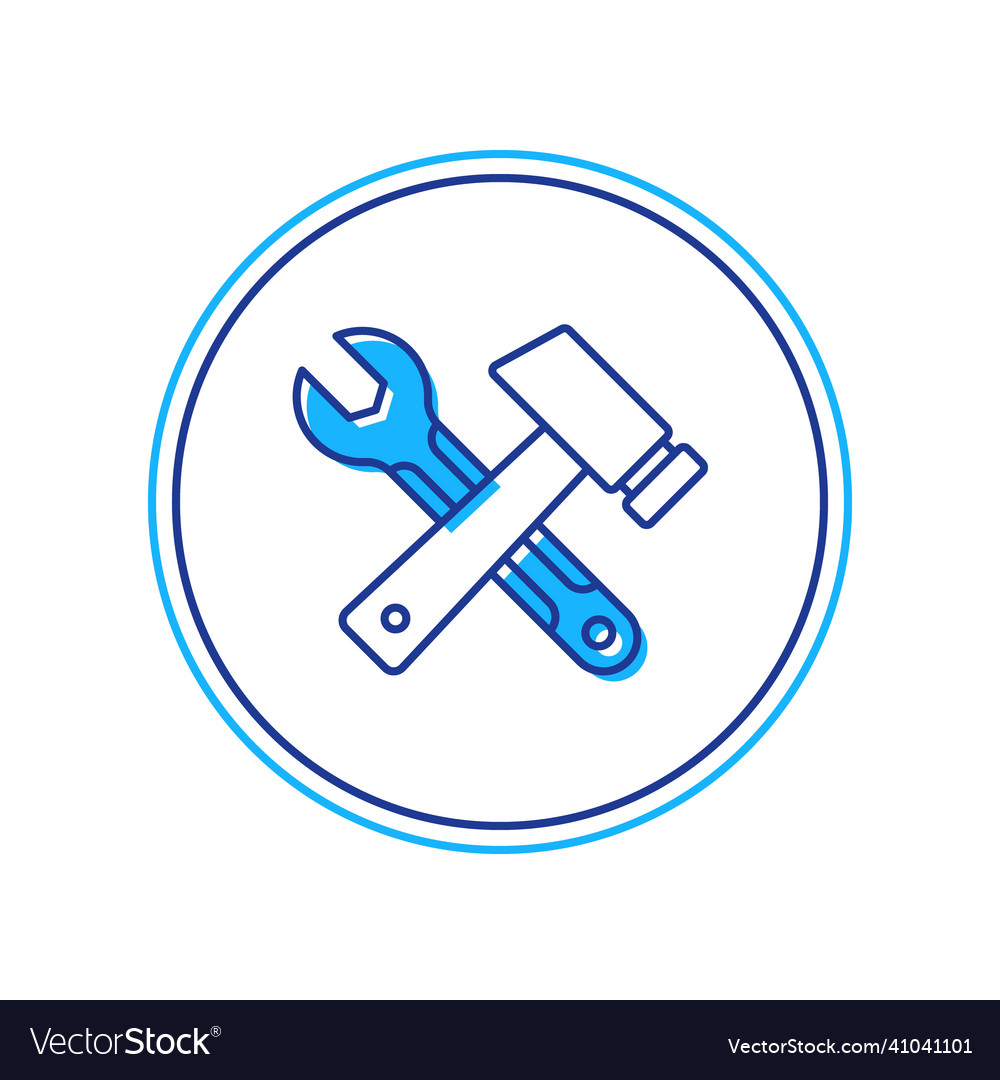 Filled outline crossed hammer and wrench spanner Vector Image Filled outline crossed hammer and wrench spanner Vector Image