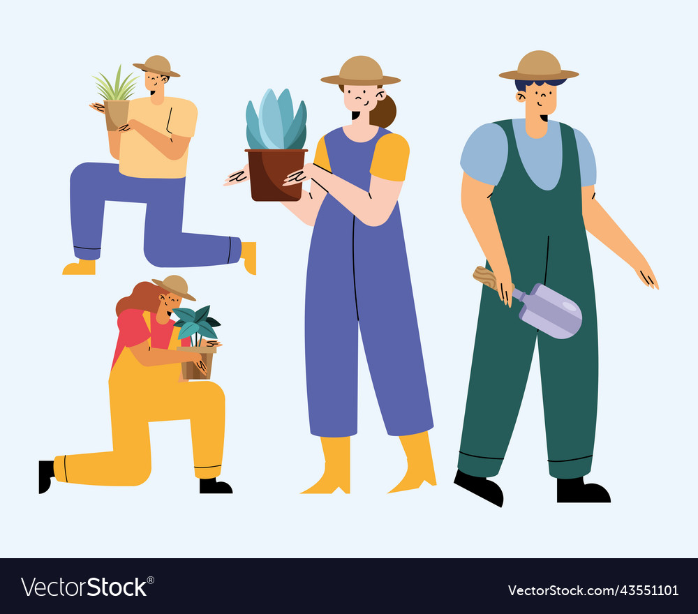 Gardeners workers characters Royalty Free Vector Image Gardeners workers characters Royalty Free Vector Image