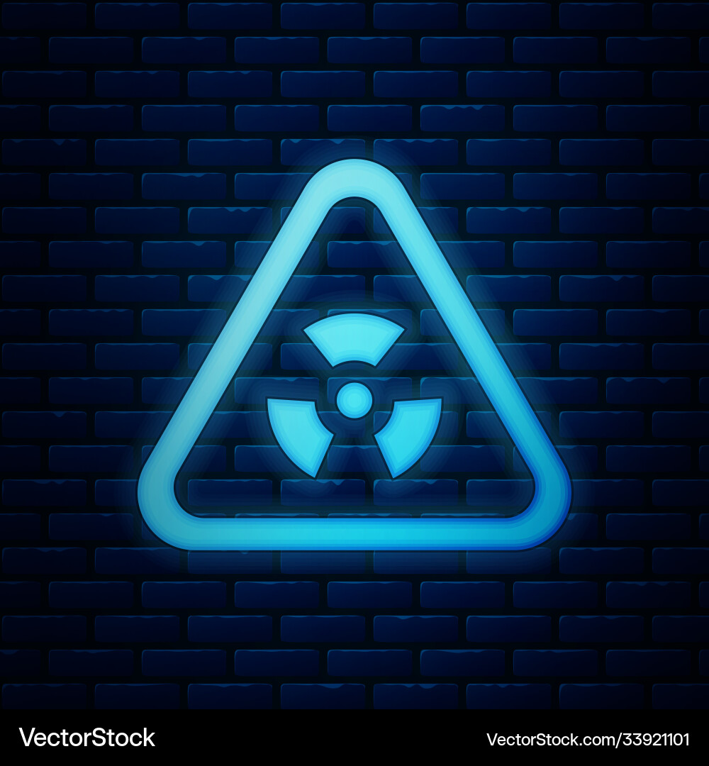 Glowing neon triangle sign with radiation symbol Vector Image