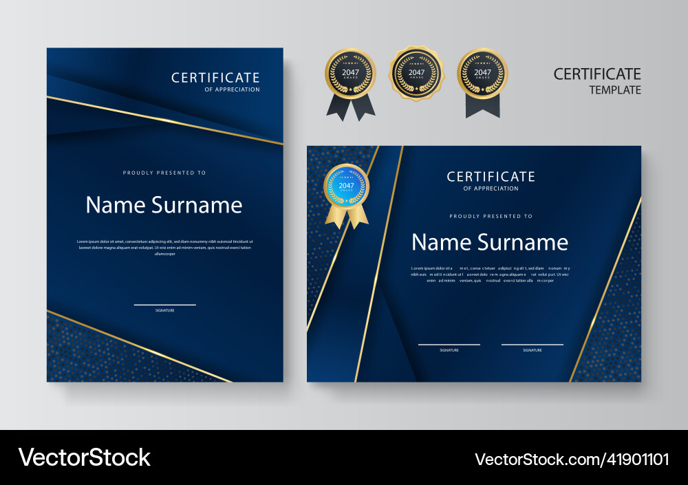 Premium elegant golden blue certificate design Vector Image