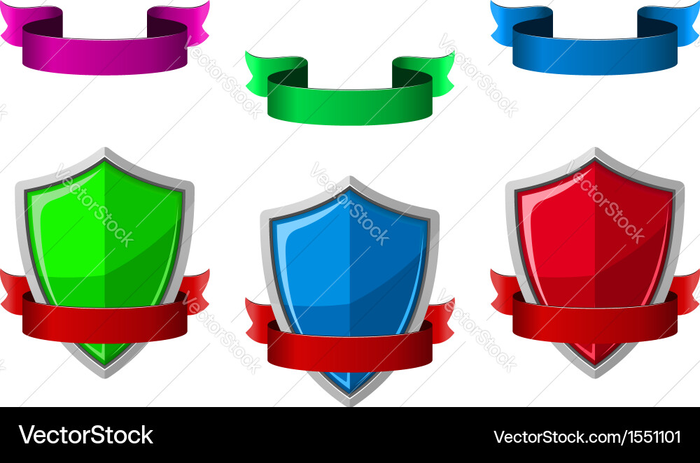 Security icons with shields and ribbons Royalty Free Vector