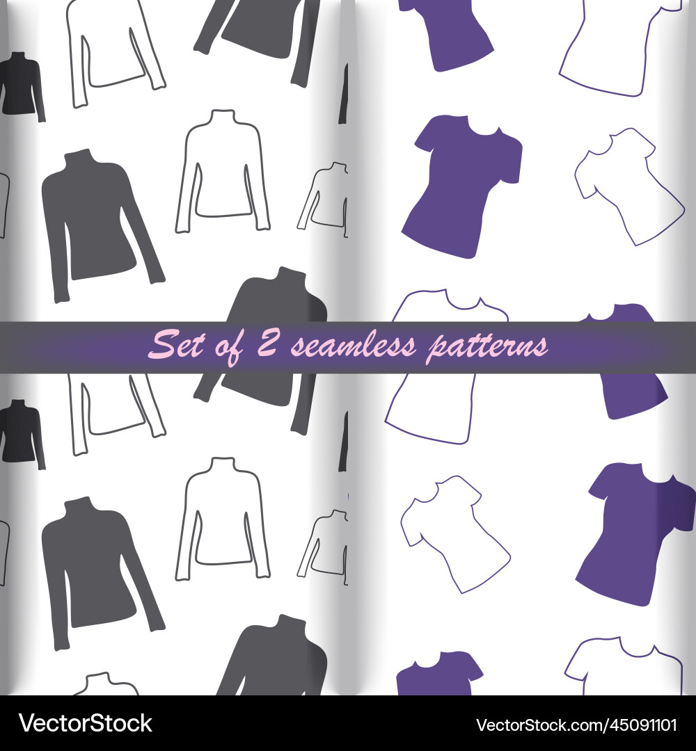 Set of seamless patterns from outline clothing Vector Image
