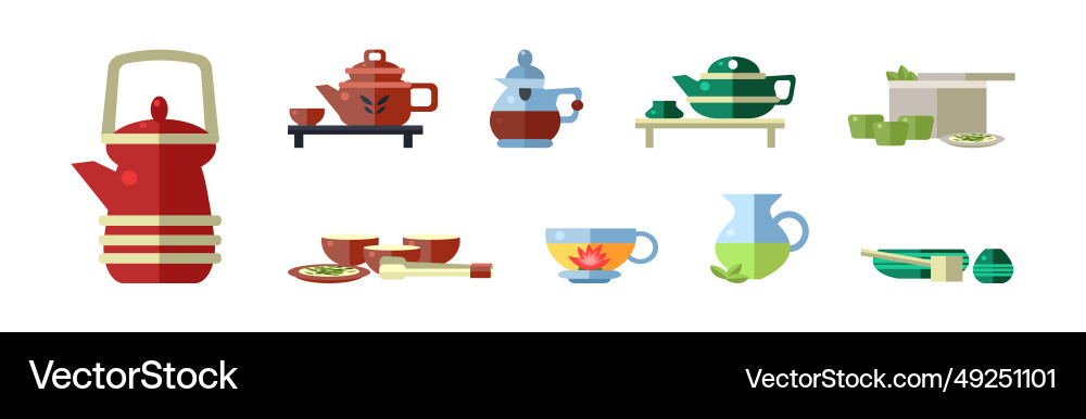 Teapot and kettle with hot aromatic tea brewing Vector Image