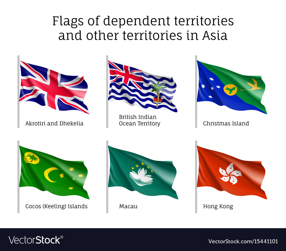 Waving flags of dependent territories Royalty Free Vector