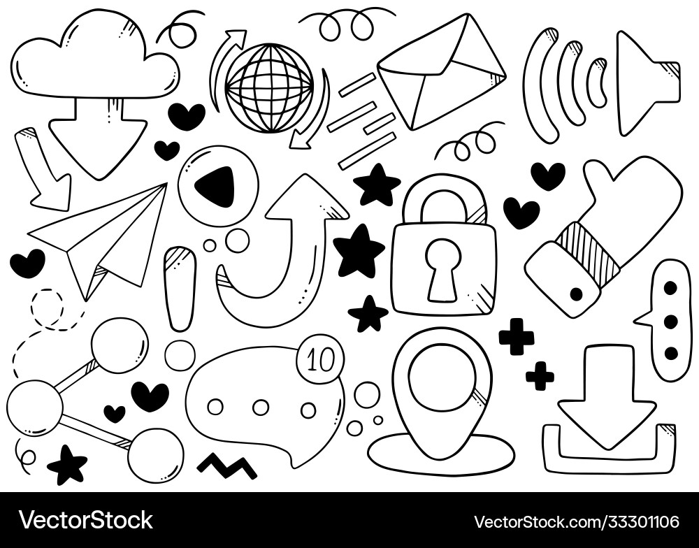 0006 hand drawn social media Royalty Free Vector Image