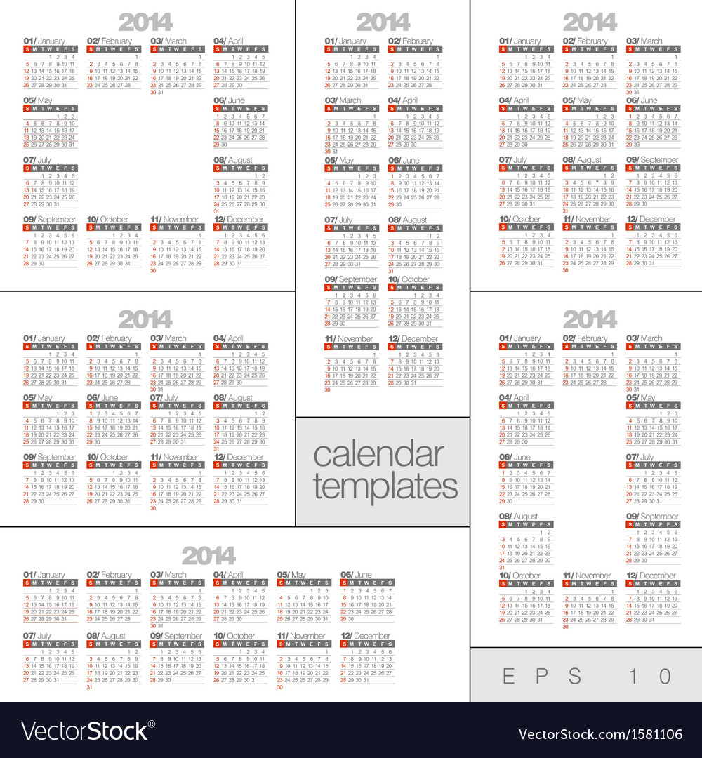 2014 set modern calendars design in two three four