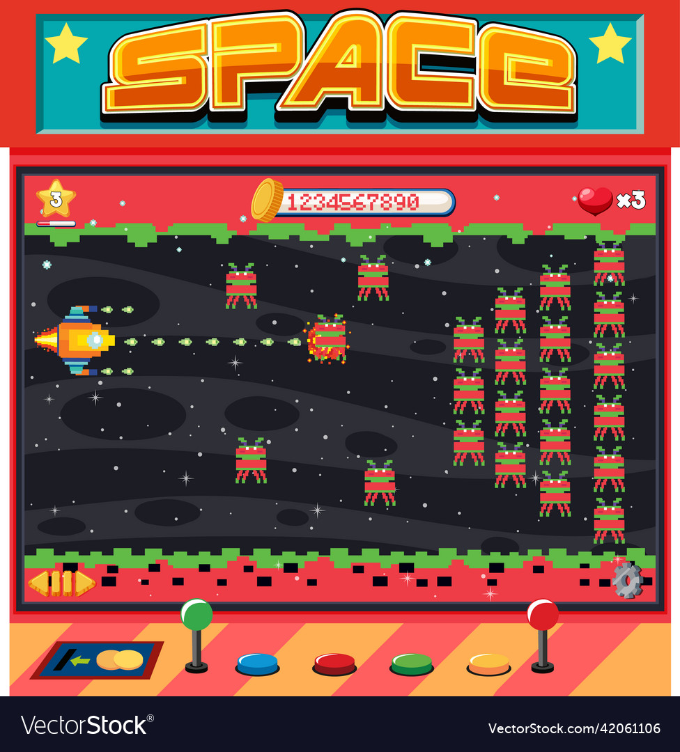 Aarcade pixel space game interface Royalty Free Vector Image