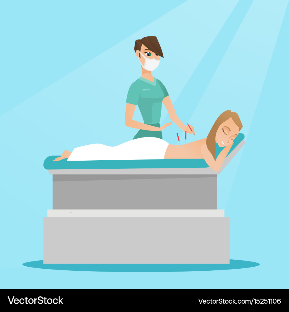 Acupuncturist doctor making acupuncture therapy Vector Image