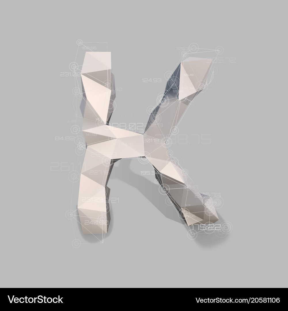 Capital latin letter k in low poly style Vector Image