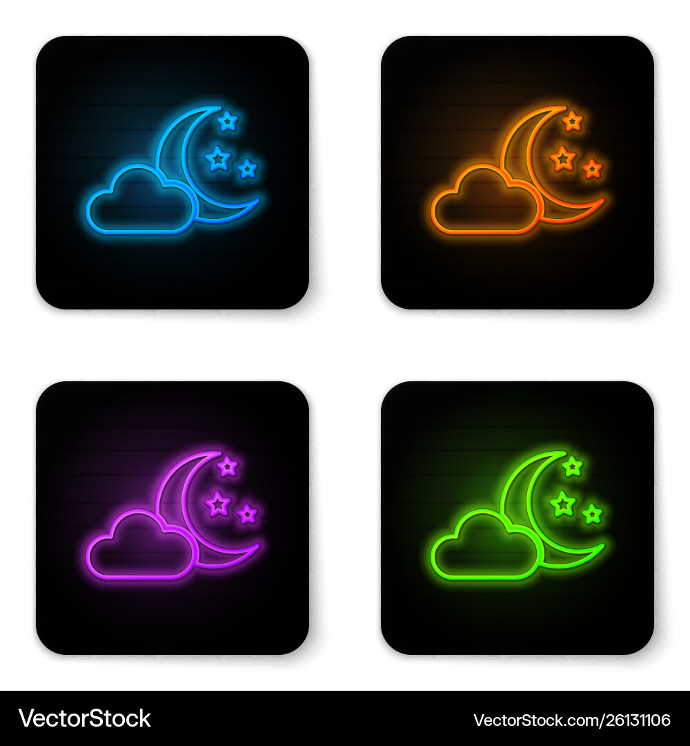 Glowing neon cloud with moon and stars icon Vector Image