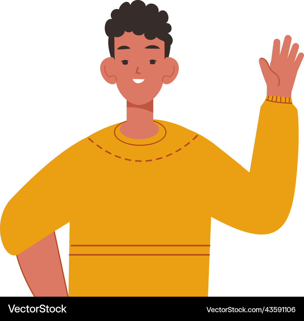 Greeting hand gesture black smiling boy waving Vector Image