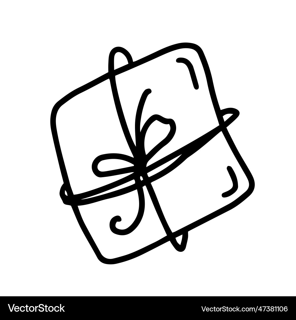 Hand drawn outline of present festive element in Vector Image