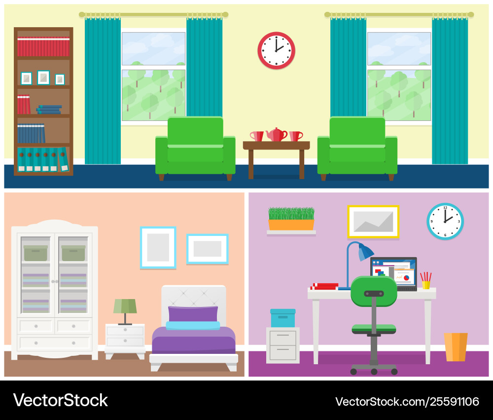 House rooms interior in flat style graphic Vector Image
