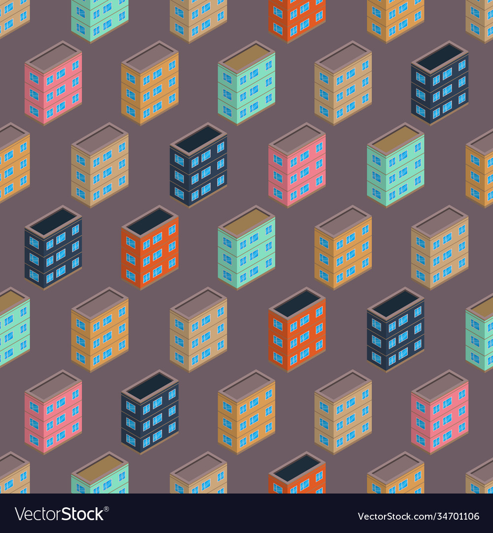 Isometric building seamless pattern Royalty Free Vector
